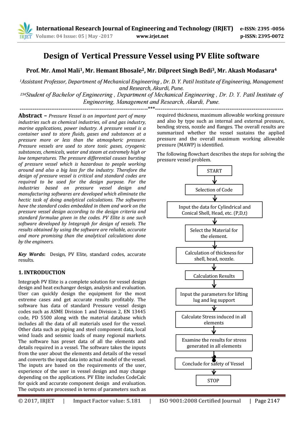 Design of Vertical Pressure Vessel using PV Elite software by IRJET ...