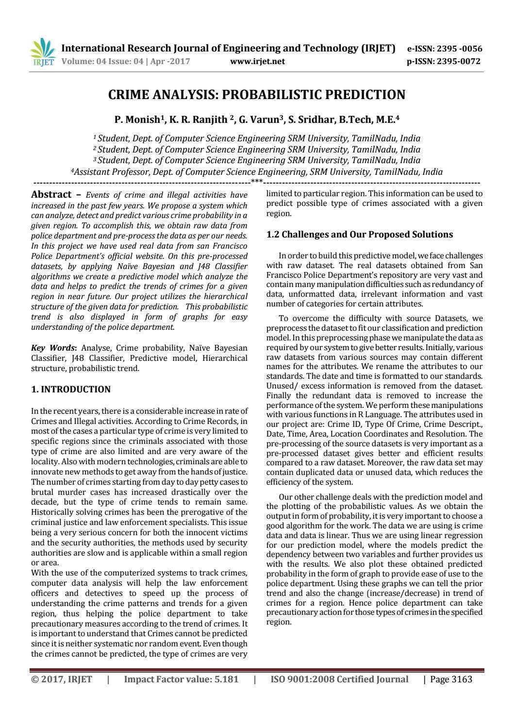 Crime Analysis: Probabilistic Prediction by IRJET Journal - Issuu