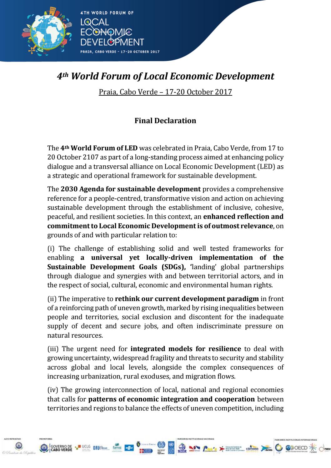 Final Declaration of the 4th World Forum of Local Economic Development ...