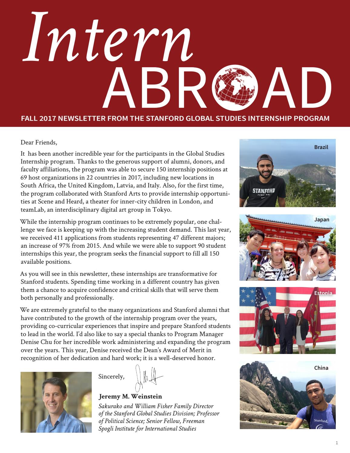 Stanford Global Studies Internship Program Newsletter: Fall 2017 by ...