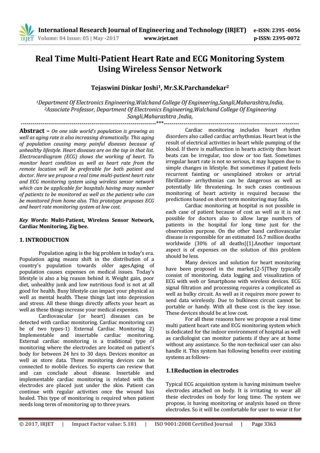 Real Time Multi-Patient Heart Rate and ECG Monitoring System using ...