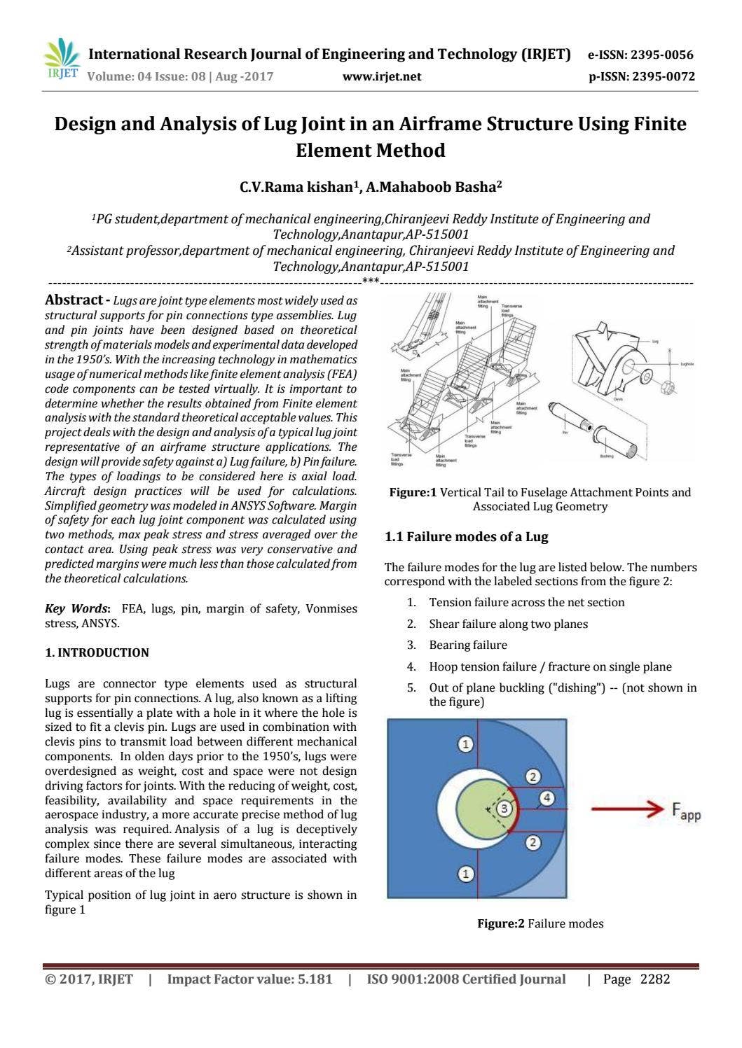 Design and Analysis of Lug Joint in an Airframe Structure using Finite ...