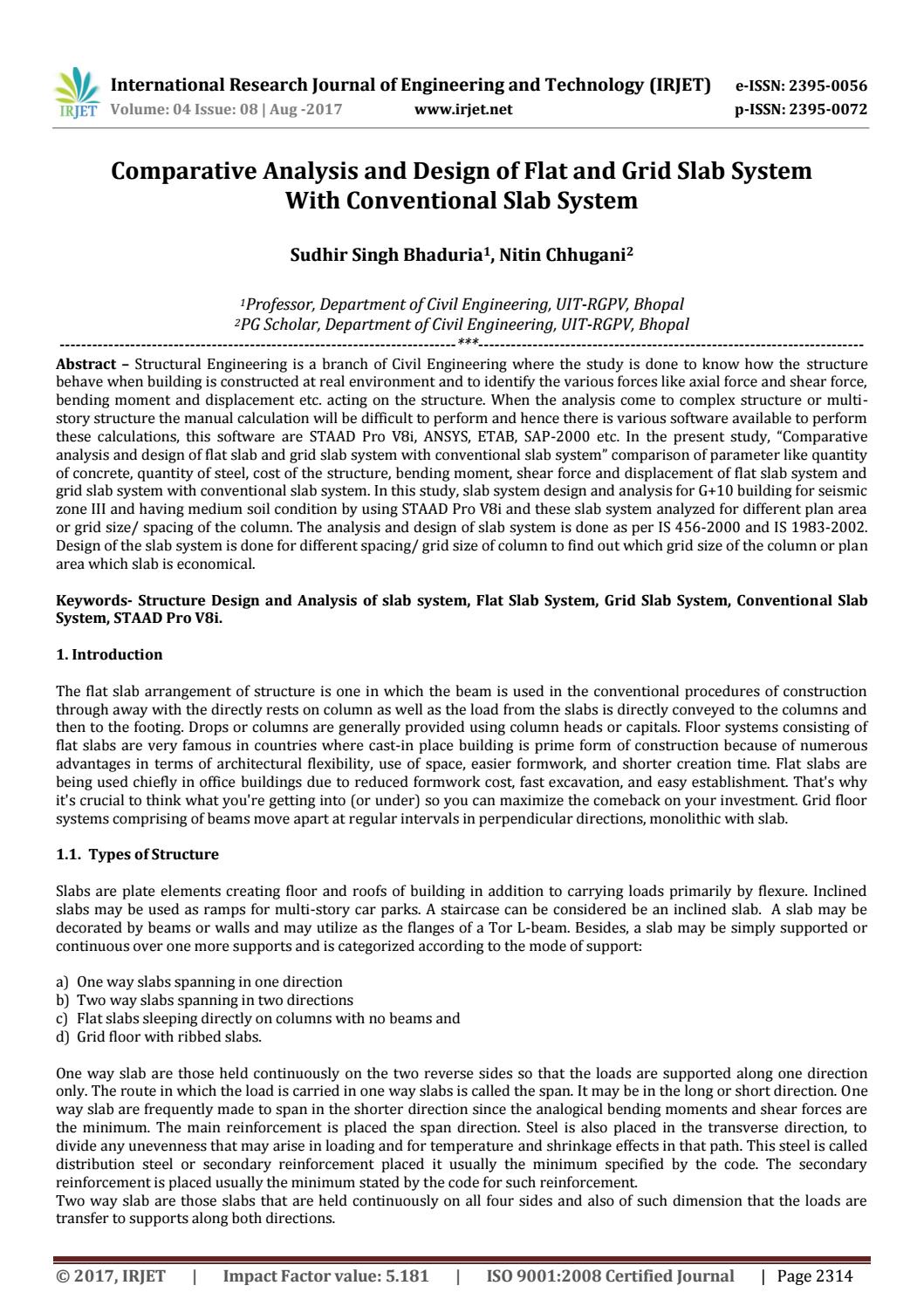 Comparative Analysis and Design of Flat and Grid Slab System with ...