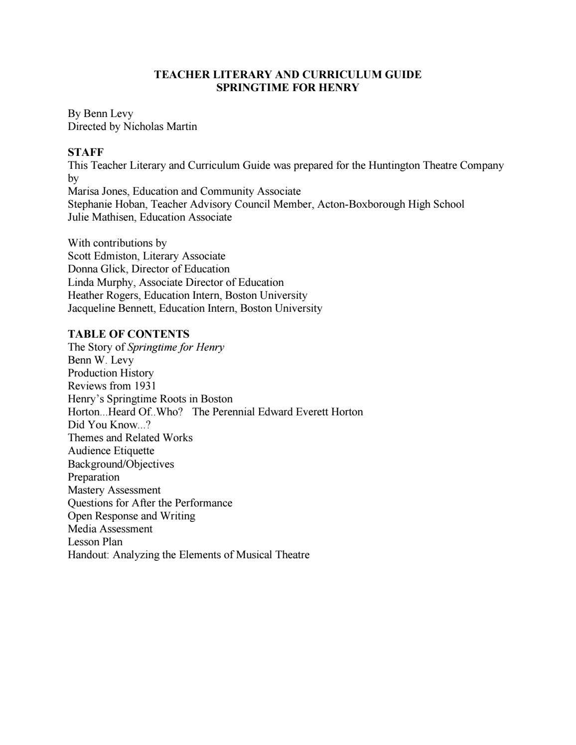 Springtime for Henry Curriculum Guide by Huntington Theatre Company - Issuu