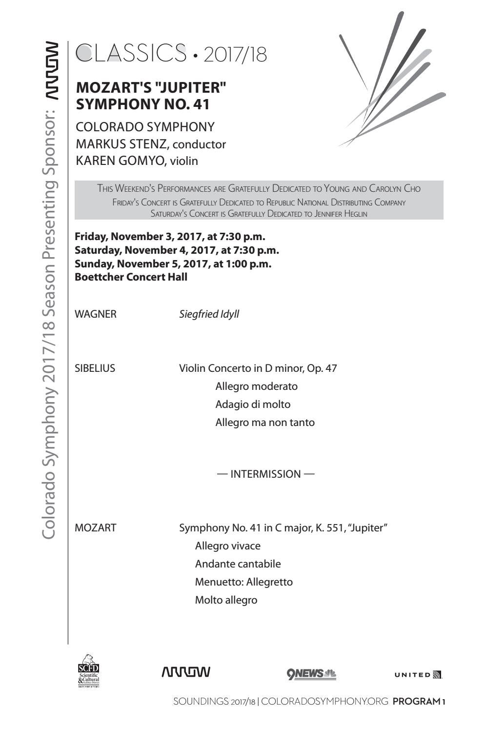 Program - Mozart's "Jupiter" Symphony No. 41 by Colorado Symphony - Issuu