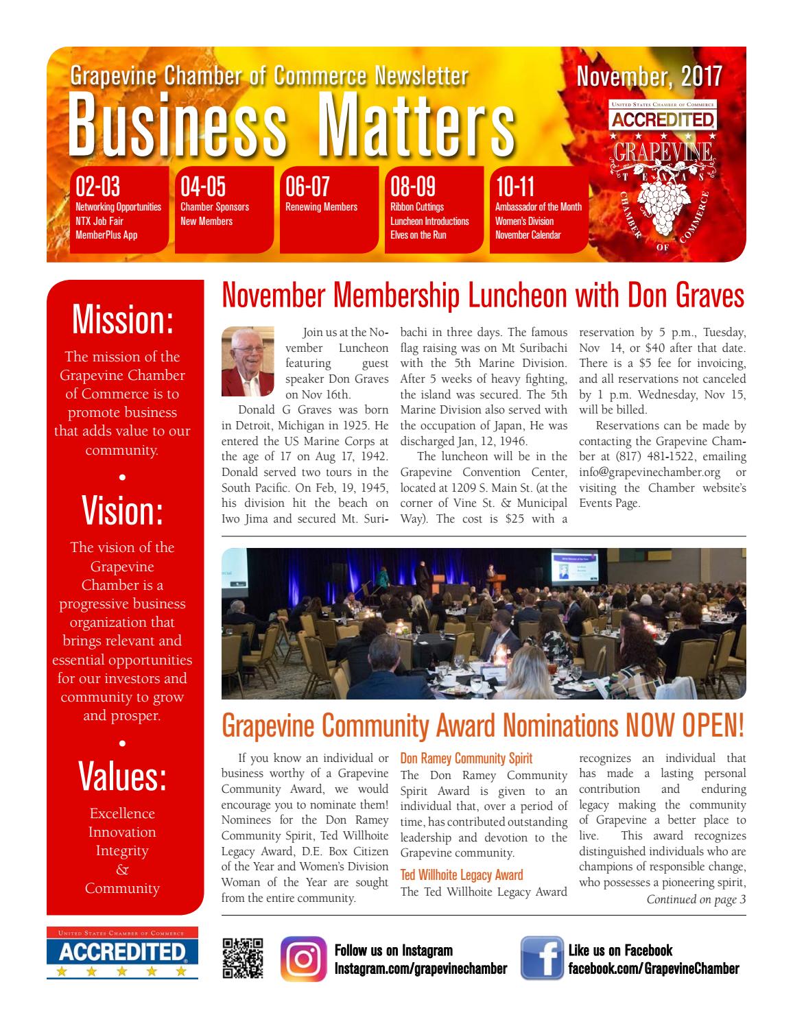 Grapevine Chamber November Business Matters Newsletter by Grapevine ...