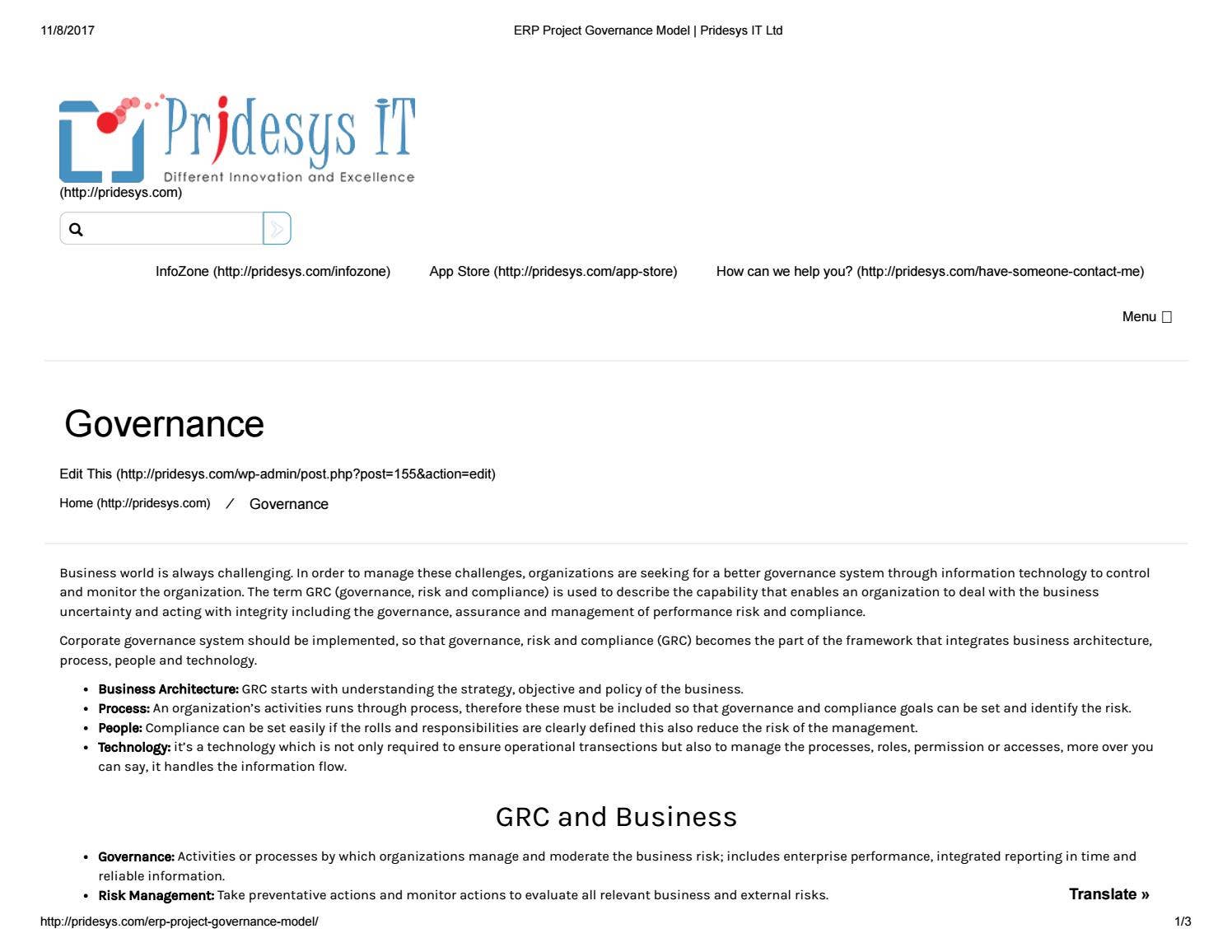 ERP Project Governance Model | Pridesys IT Ltd by Pridesys IT Ltd - Issuu
