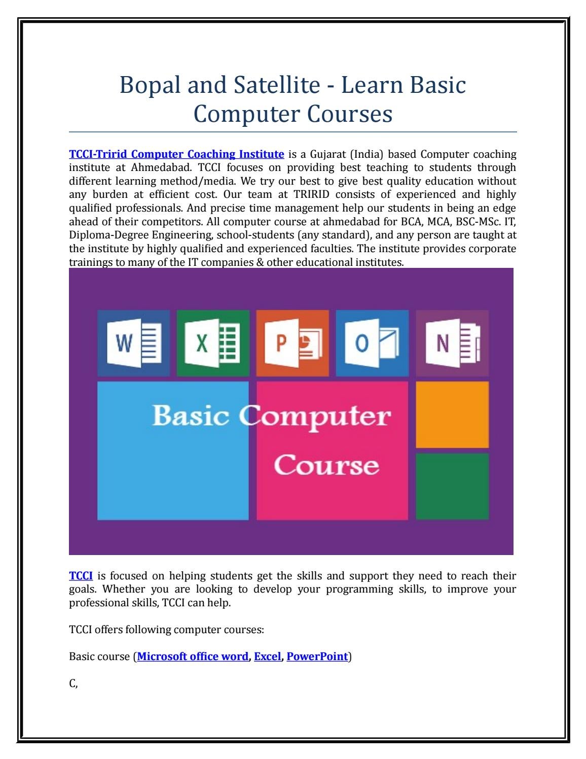 Bopal and satellite learn basic computer courses by Rosario Riley - Issuu
