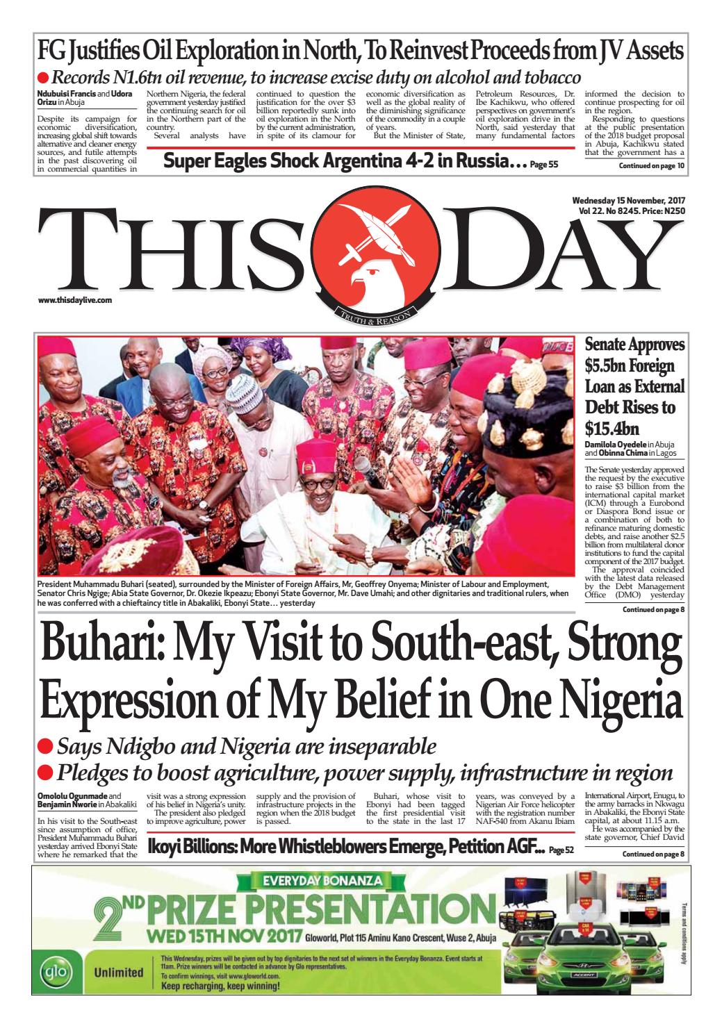 Wednesday 15th November 2017 by THISDAY Newspapers Ltd - Issuu