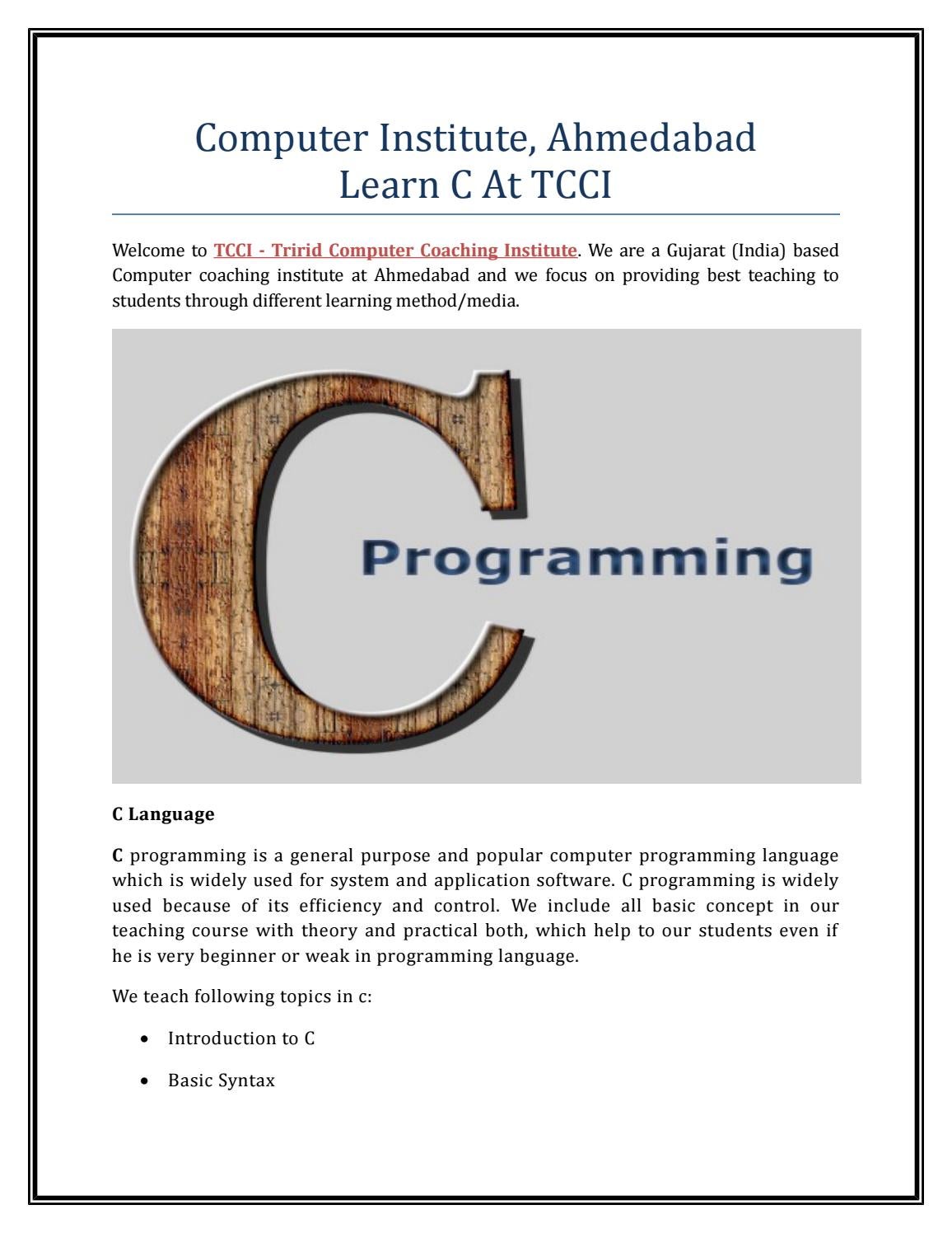 Computer institute, ahmedabad learn c at tcci by Rosario Riley - Issuu