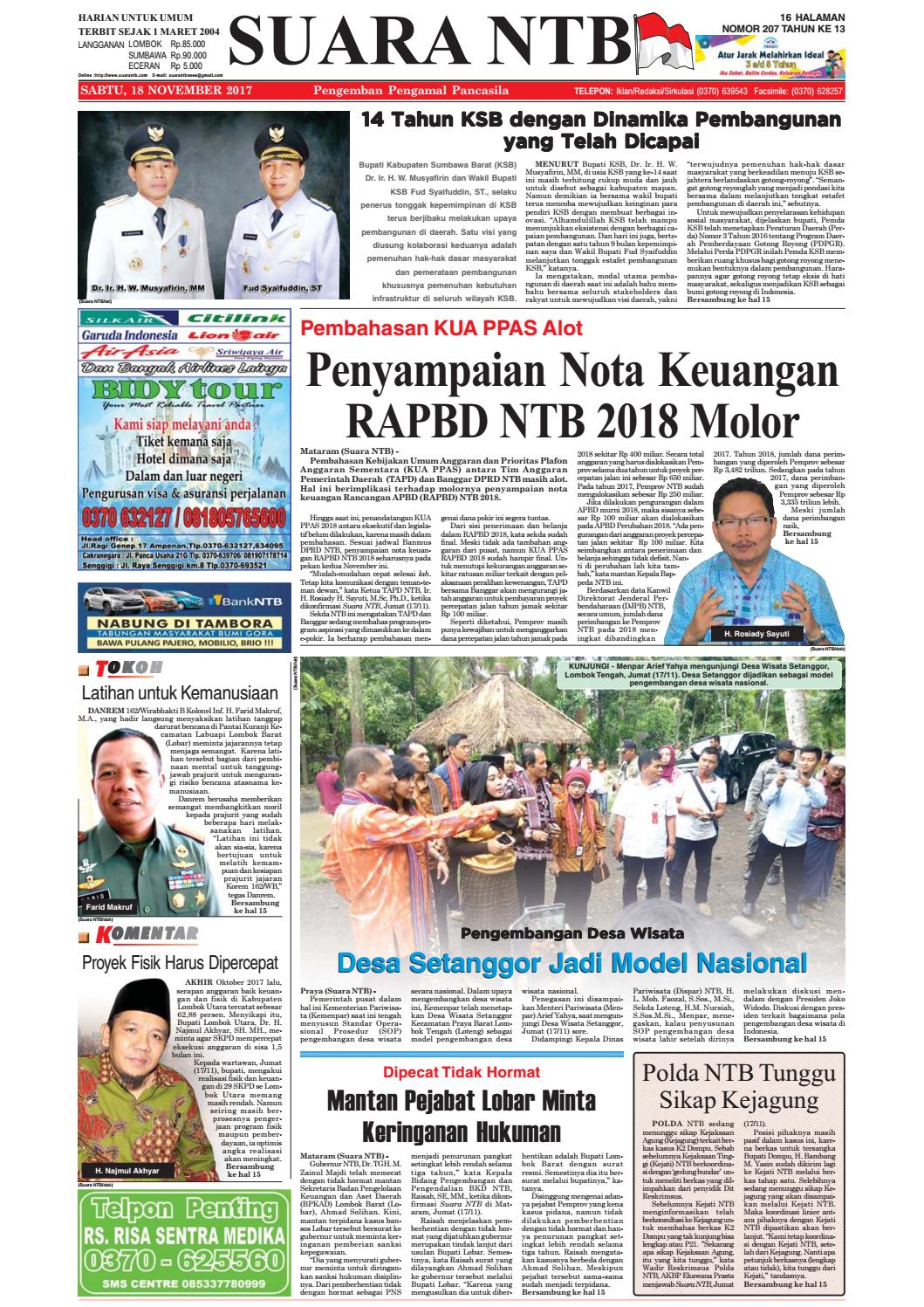 Edisi 18 November 2017 | Suara NTB by e-Paper KMB - Issuu