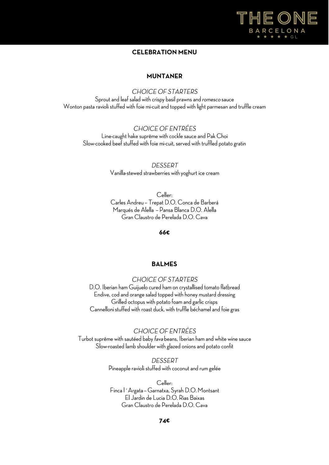 THE ONE BARCELONA*****GL - Menu celebración ENG by H1O Hotels ...