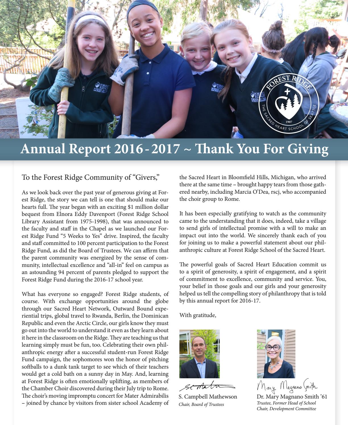 Forest Ridge School 2016-17 Annual Report by Forest Ridge School of the ...