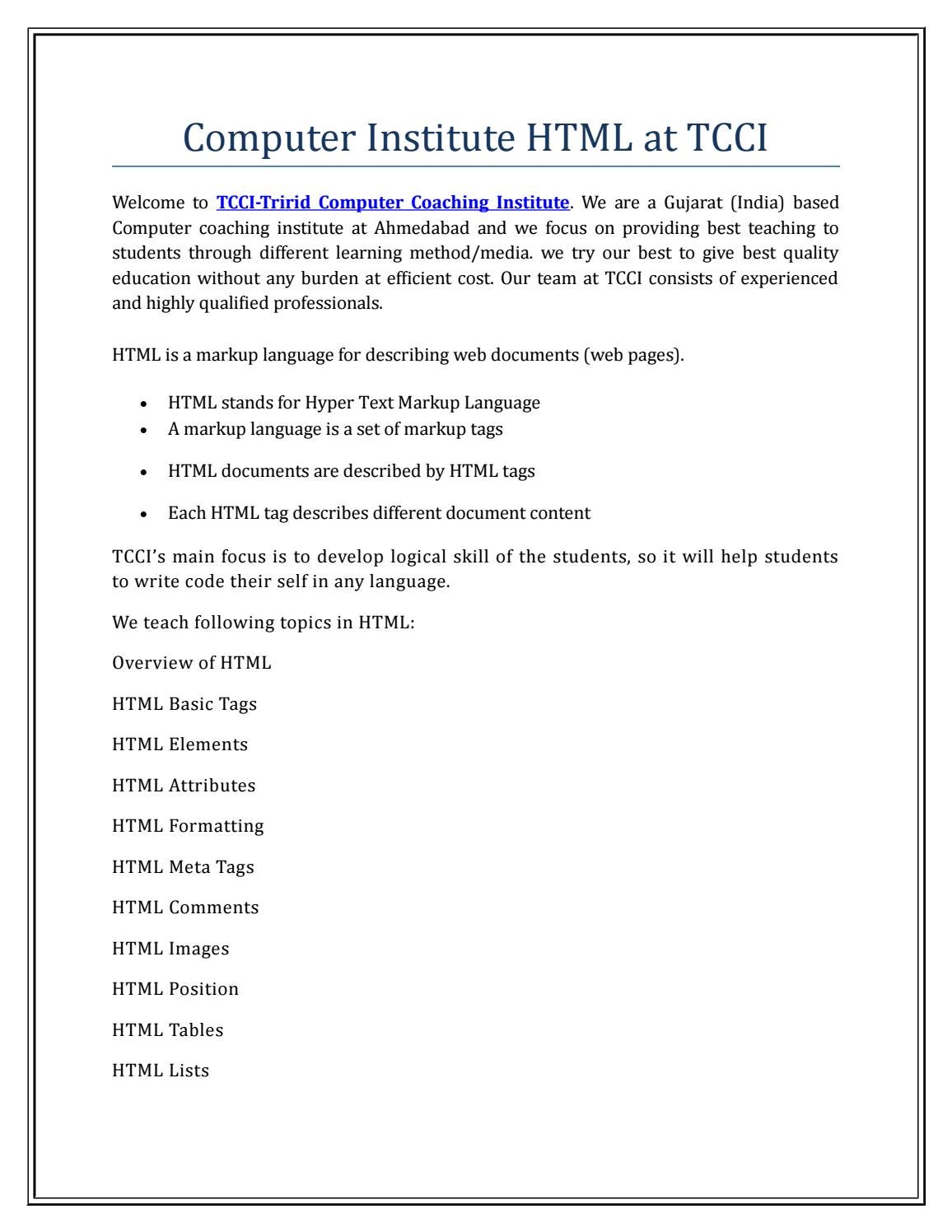 Computer institute html at tcci by Rosario Riley - Issuu