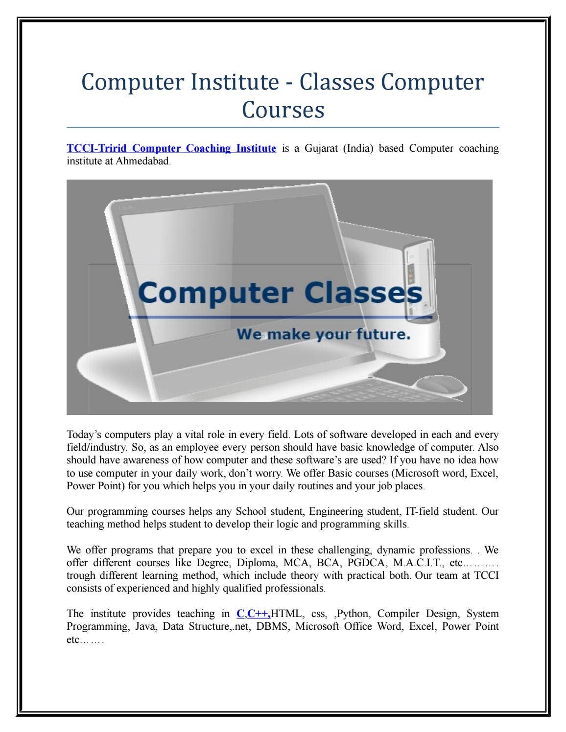 Computer institute classes computer courses by Rosario Riley - Issuu
