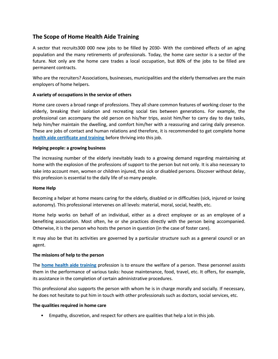 The scope of home health aide training by astroninstitute - Issuu