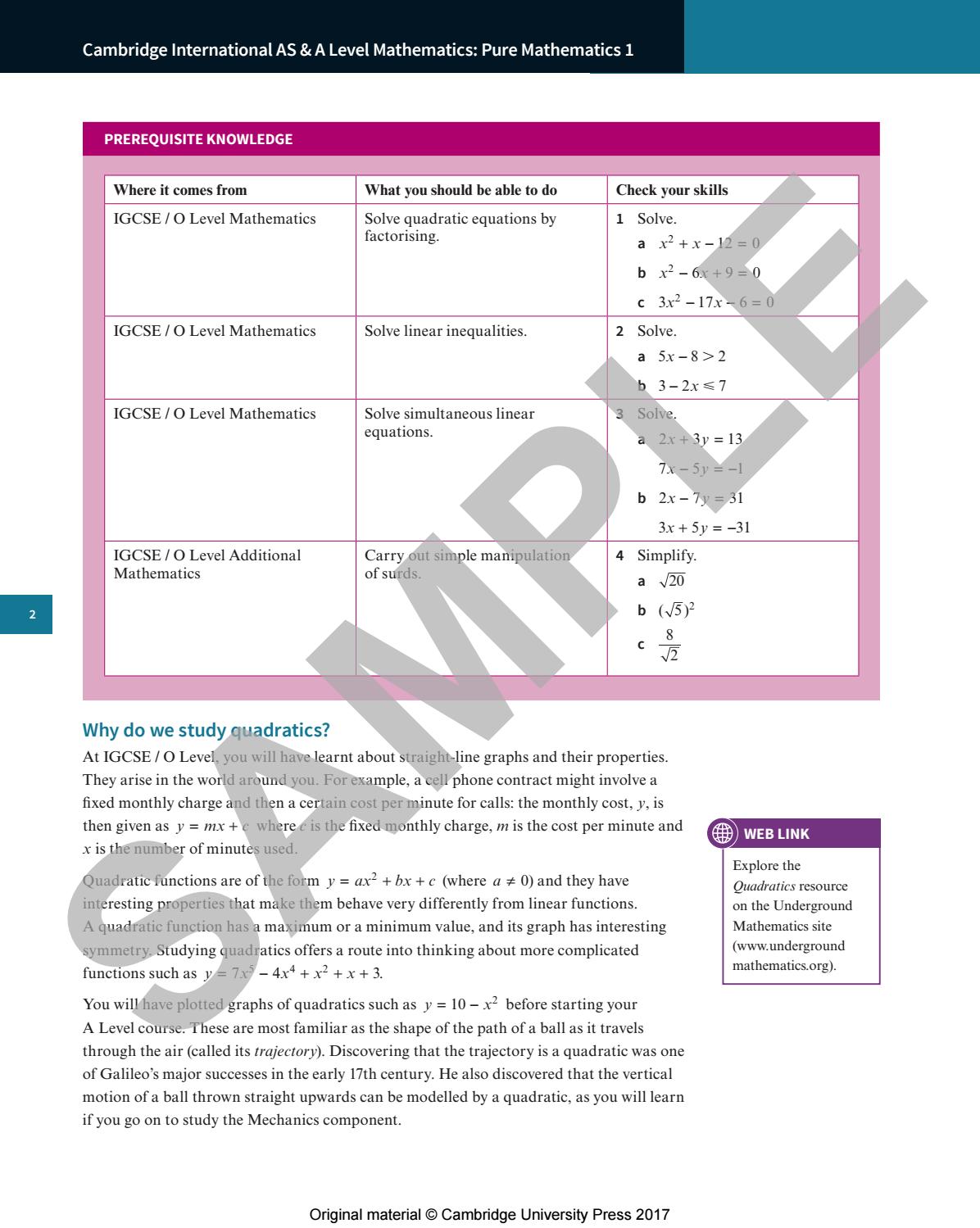 Preview Cambridge International AS and A Level Pure Mathematics 1 ...