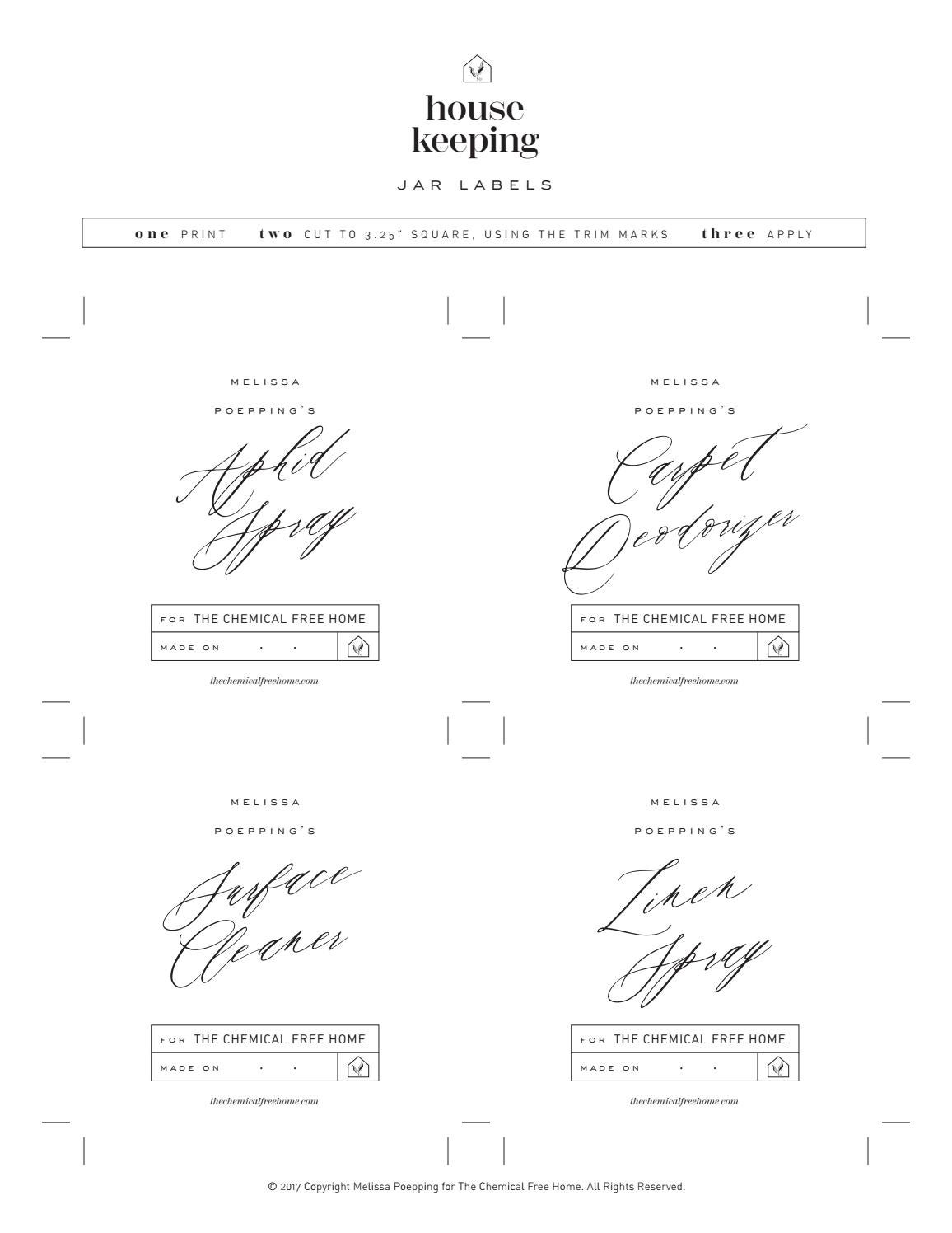 Chemical Free Home House Keeping Jar Labels by Tricia Nordby - Issuu