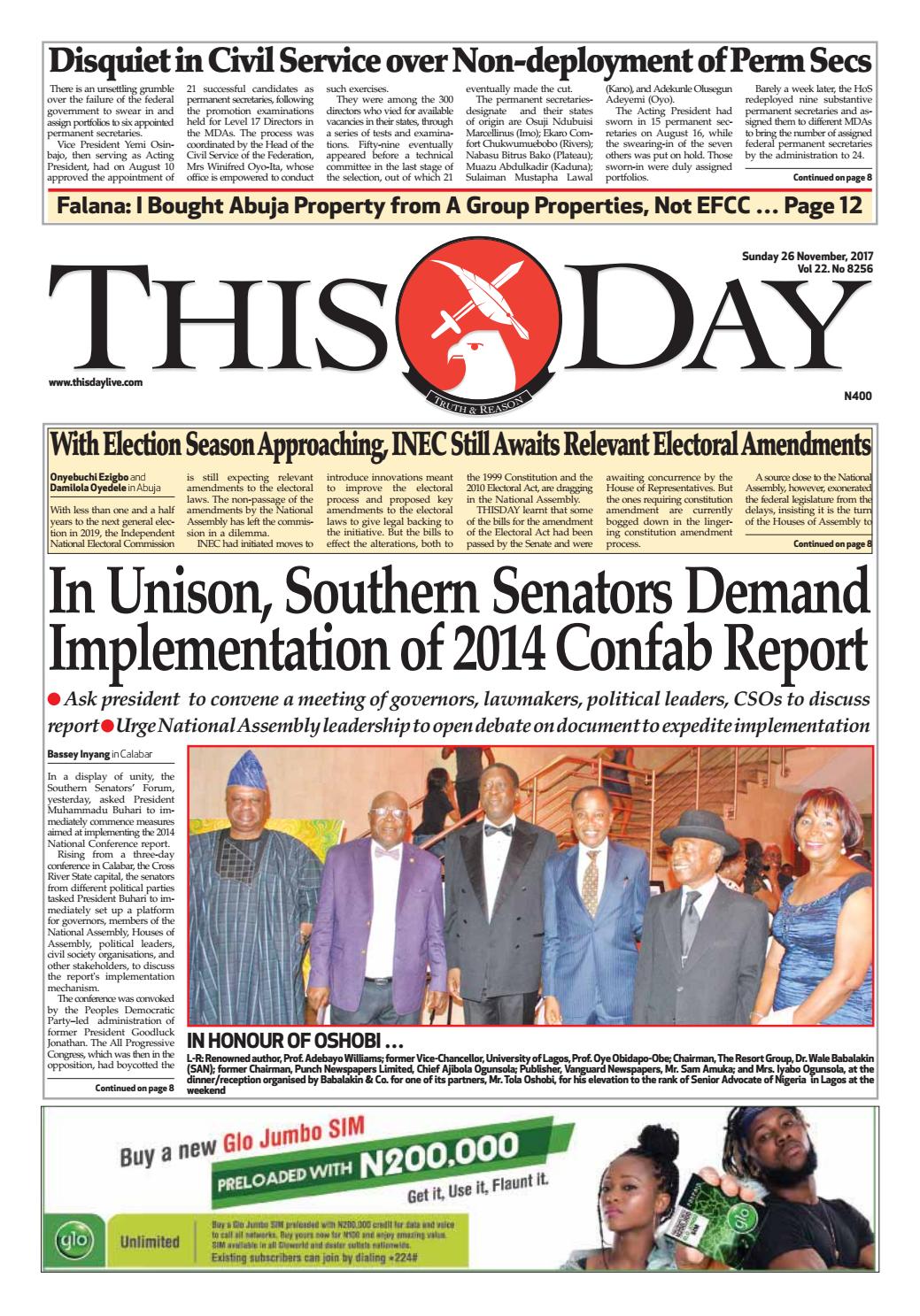 Sunday 26th November 2017 by THISDAY Newspapers Ltd - Issuu