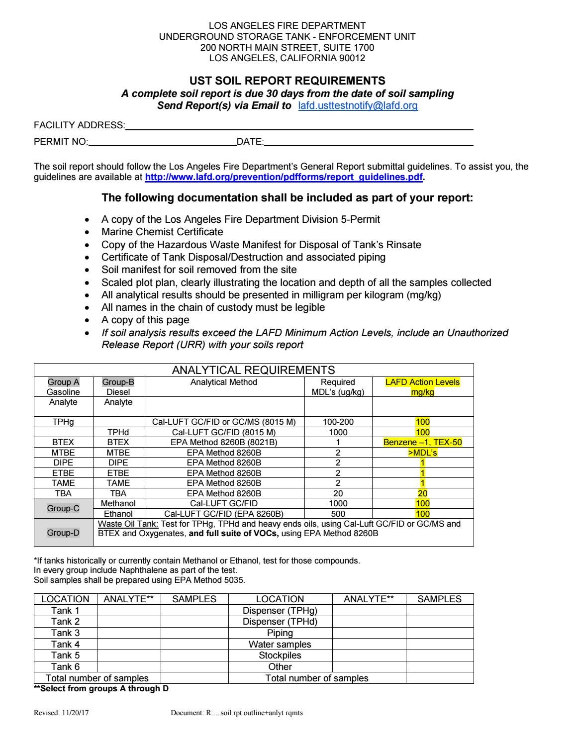 Soils report outline & analytical requirements by Los Angeles Fire ...