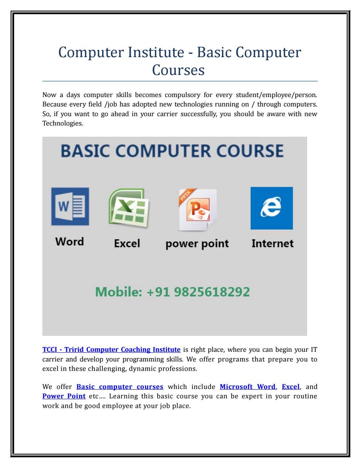 Computer institute basic computer courses by Rosario Riley - Issuu
