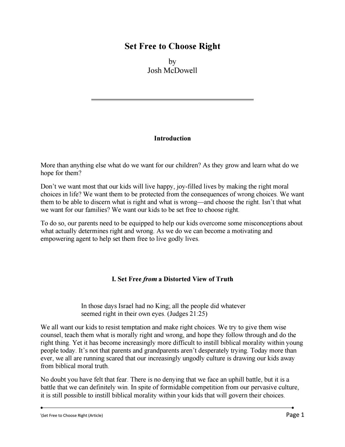 Set Free to Choose Right (article) by Josh McDowell Ministry - Issuu