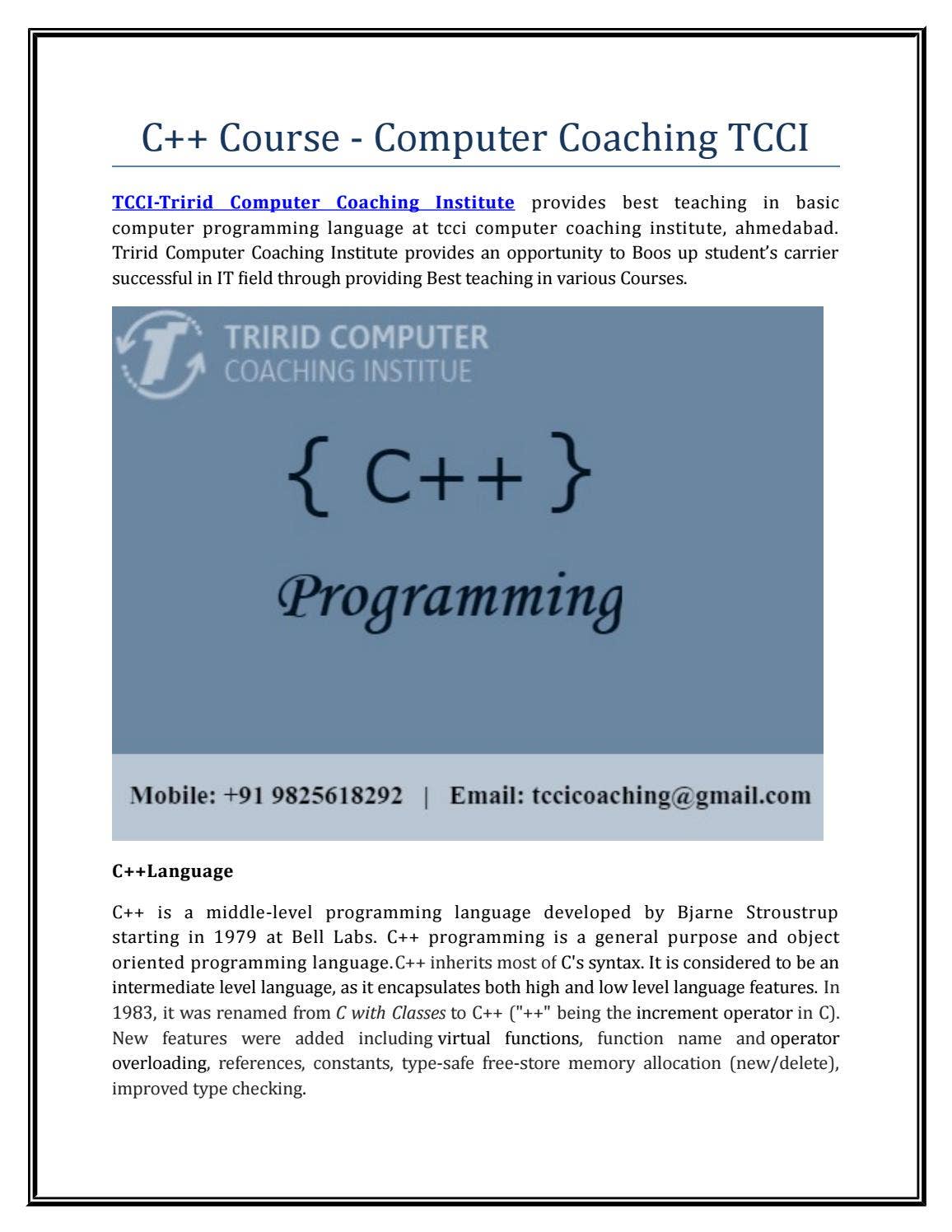 C course tcci computer coaching by Rosario Riley - Issuu