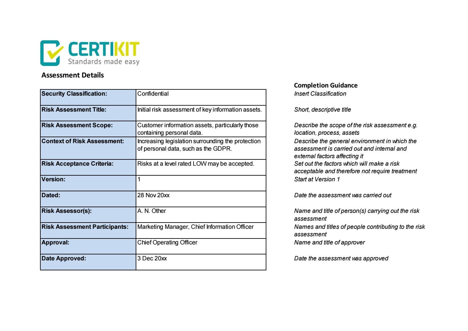 Example risk assessment and treatment tool by CertiKit Limited - Issuu