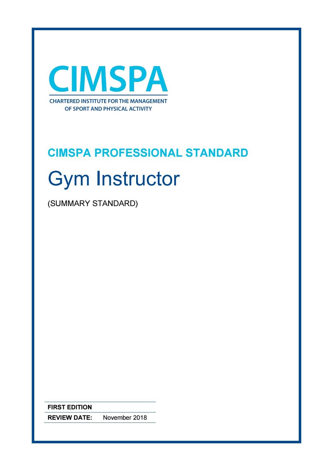 Gym Instructor - CIMSPA professional standard by CIMSPA - Issuu