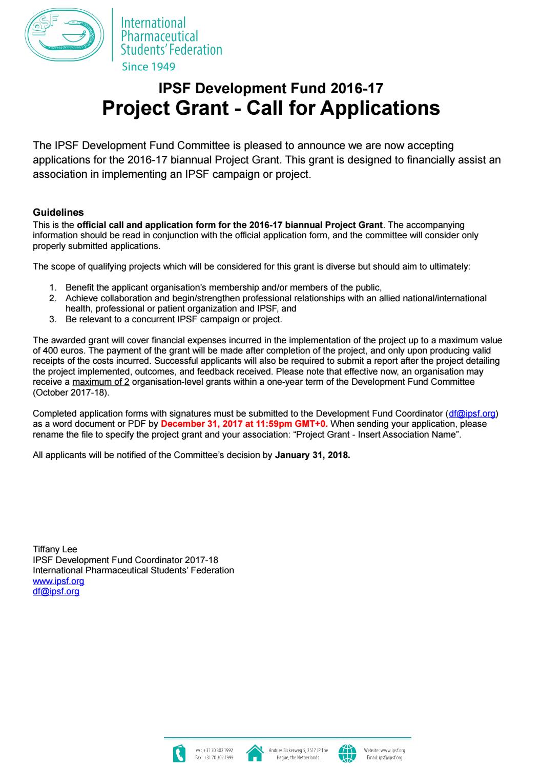 Ipsf project grant 2 application 2016 2017 by International ...