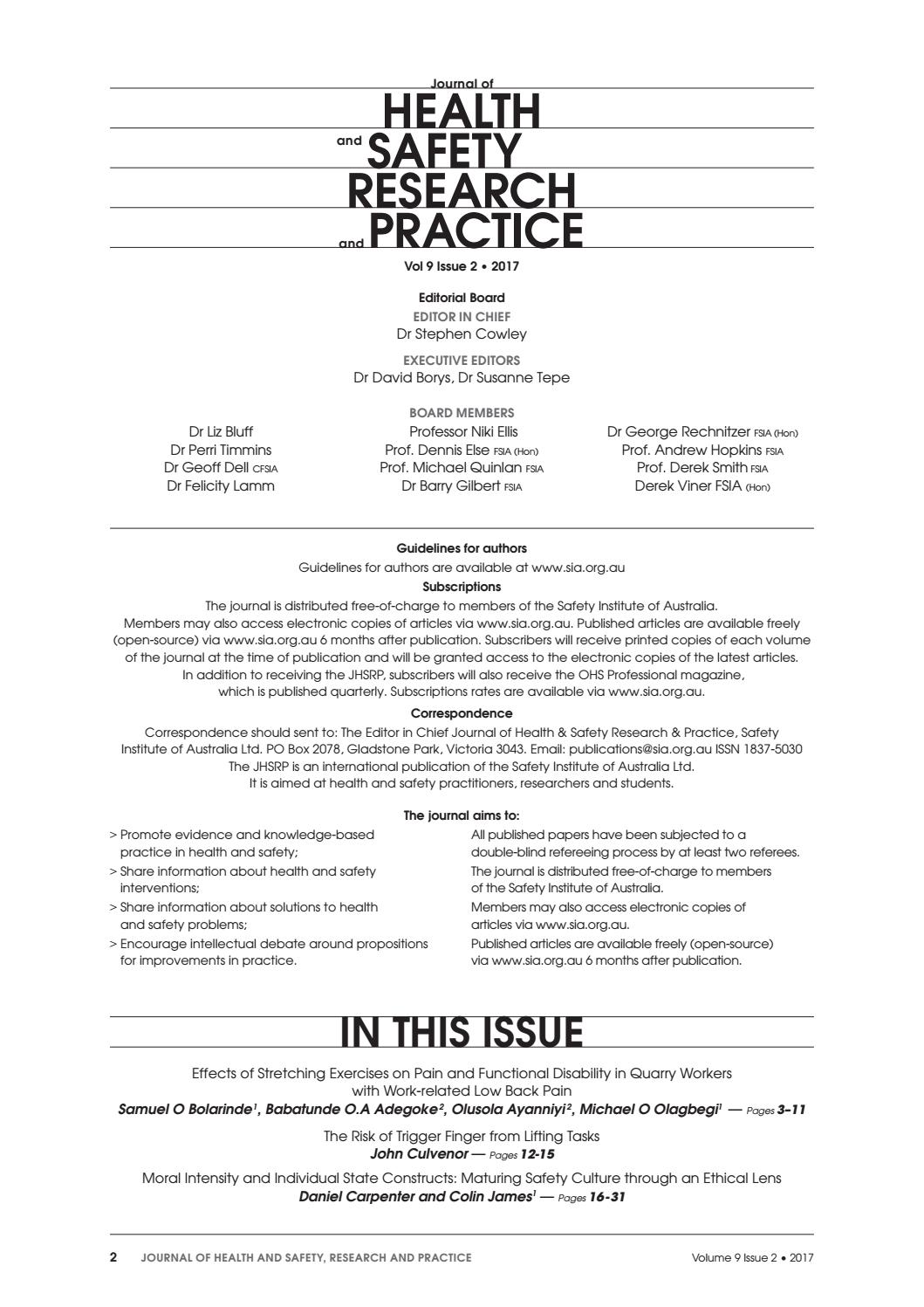 Journal of Health and Safety Research and Practice Vol 9 Issue 2 by ...