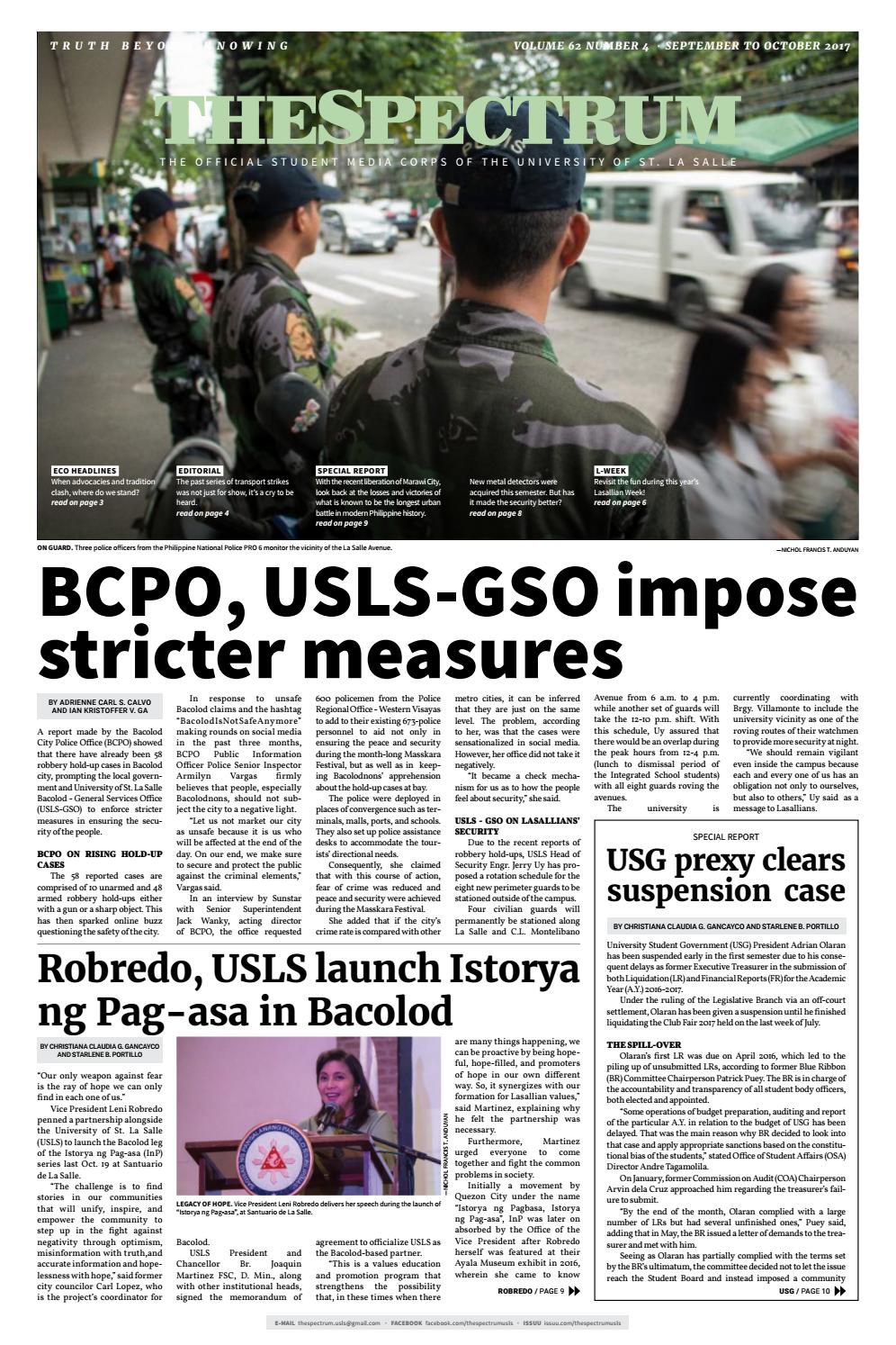 The Spectrum September-October 2017 Newspaper by TheSpectrum-USLS - Issuu