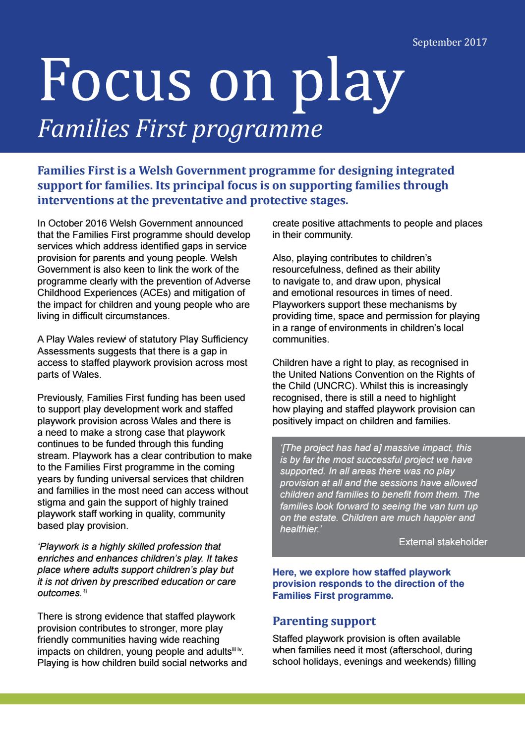 Focus on play - Families First programme by Play Wales - Issuu