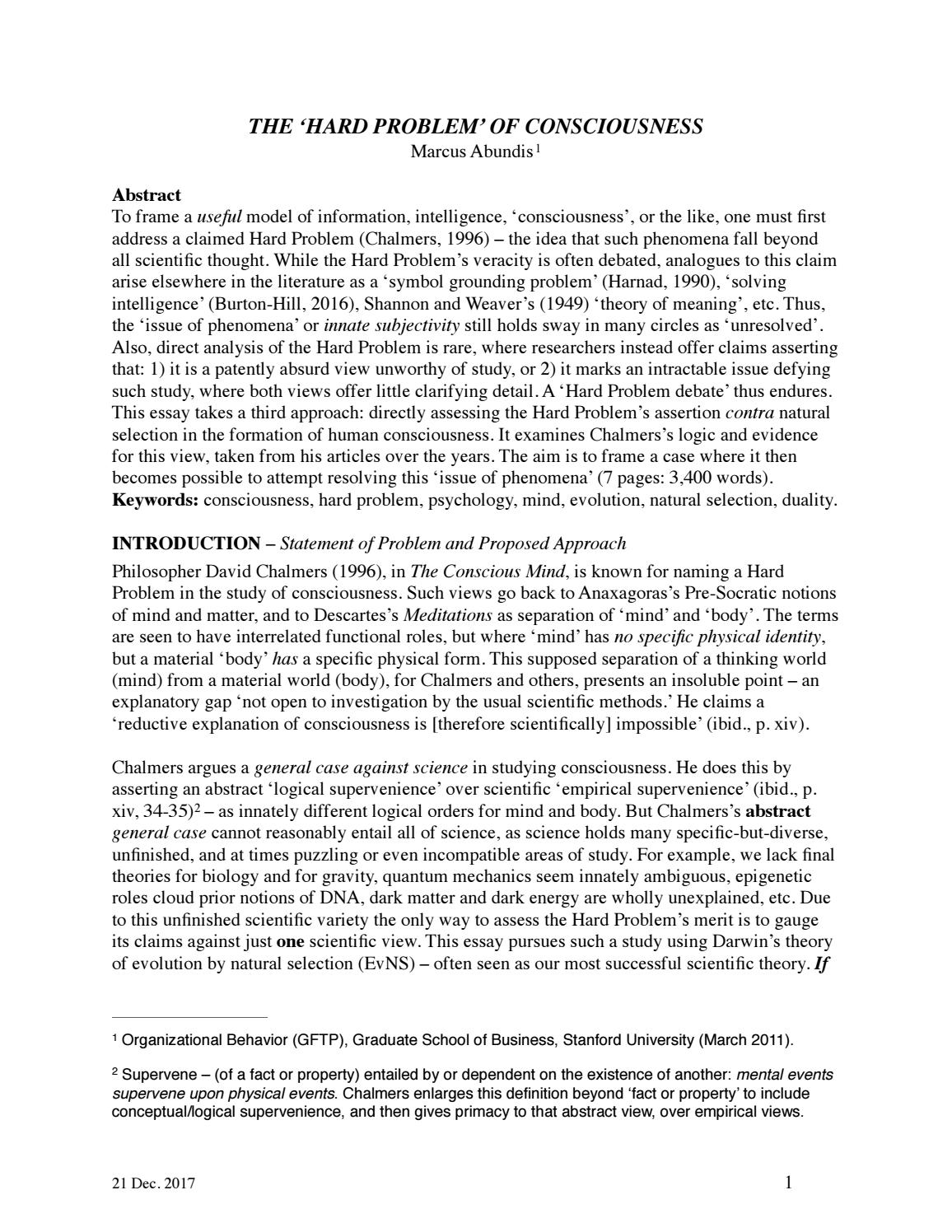 The Hard Problem of Consciousness by Marcus Abundis - Issuu