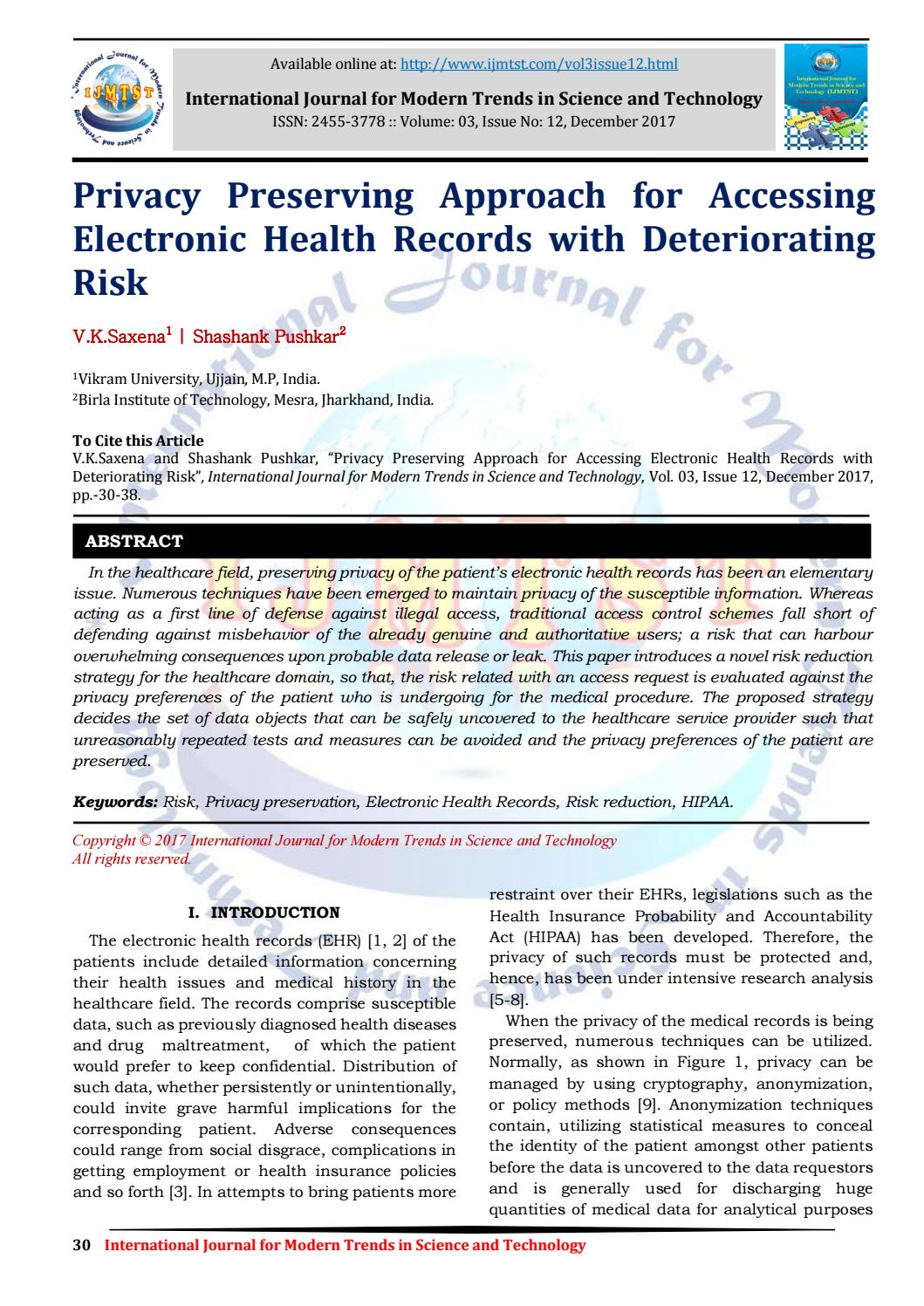 Privacy Preserving Approach for Accessing Electronic Health Records ...