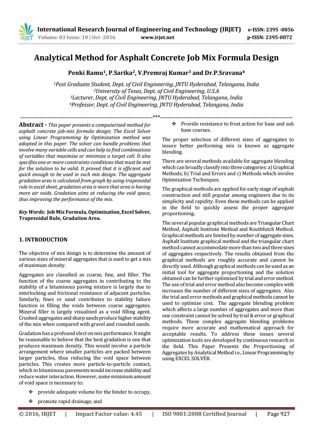 Analytical Method for Asphalt Concrete Job Mix Formula Design by IRJET ...