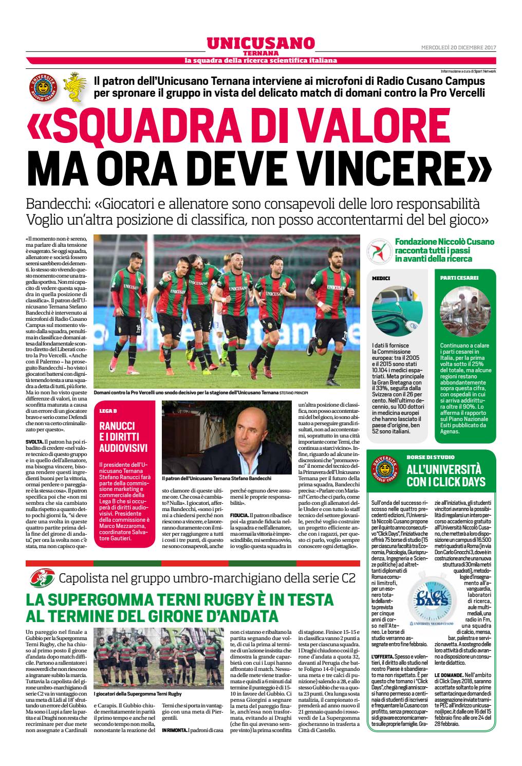 Unicusano ternana 20171220 by UniCusano - Università Niccolò Cusano - Issuu