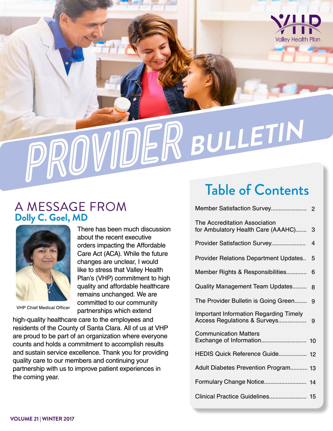 VHP provider bulletin vol 21 winter 2017 by Valley Health Plan - Issuu
