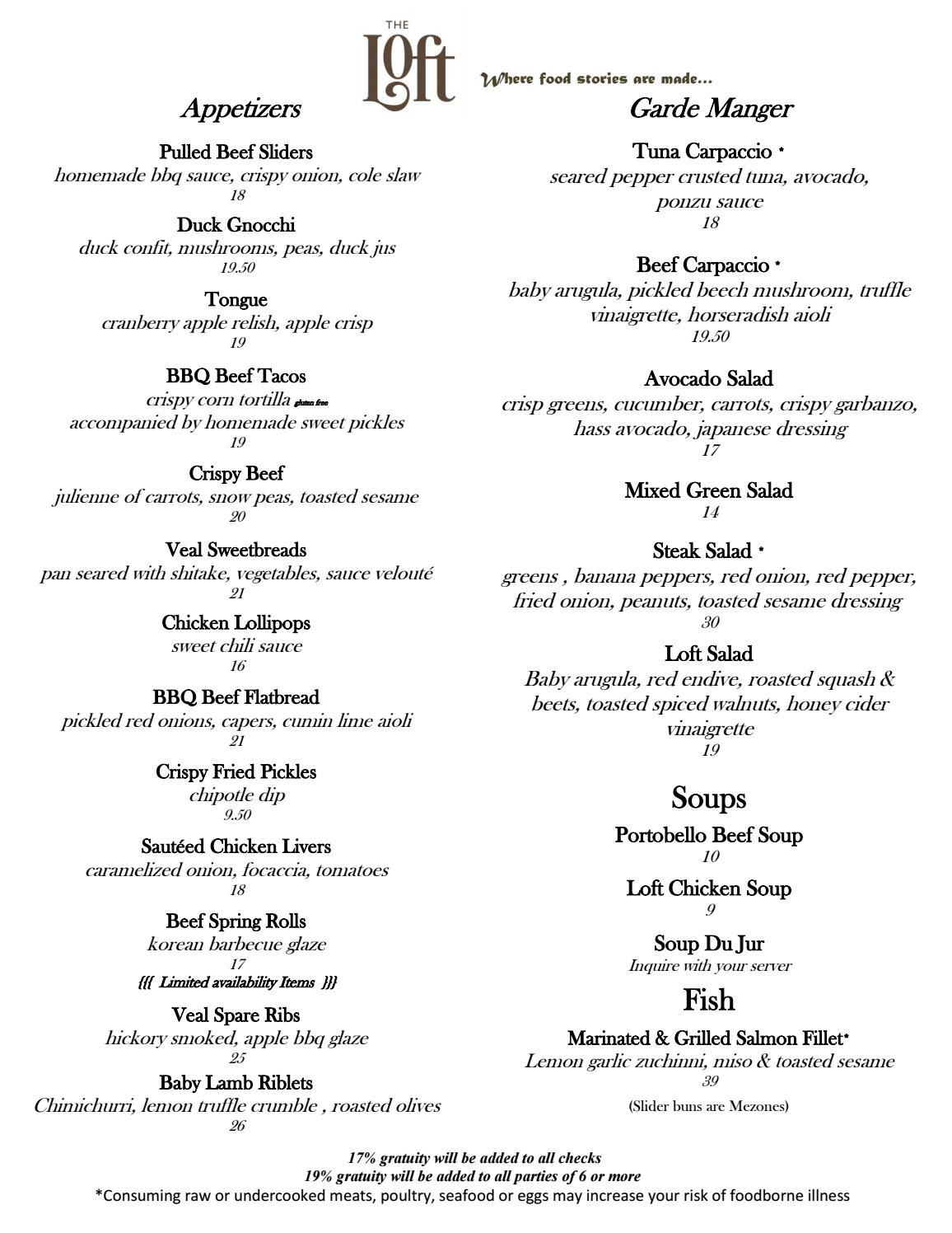 Loft Summer 2015 Menu by GCNY Marketing - Issuu