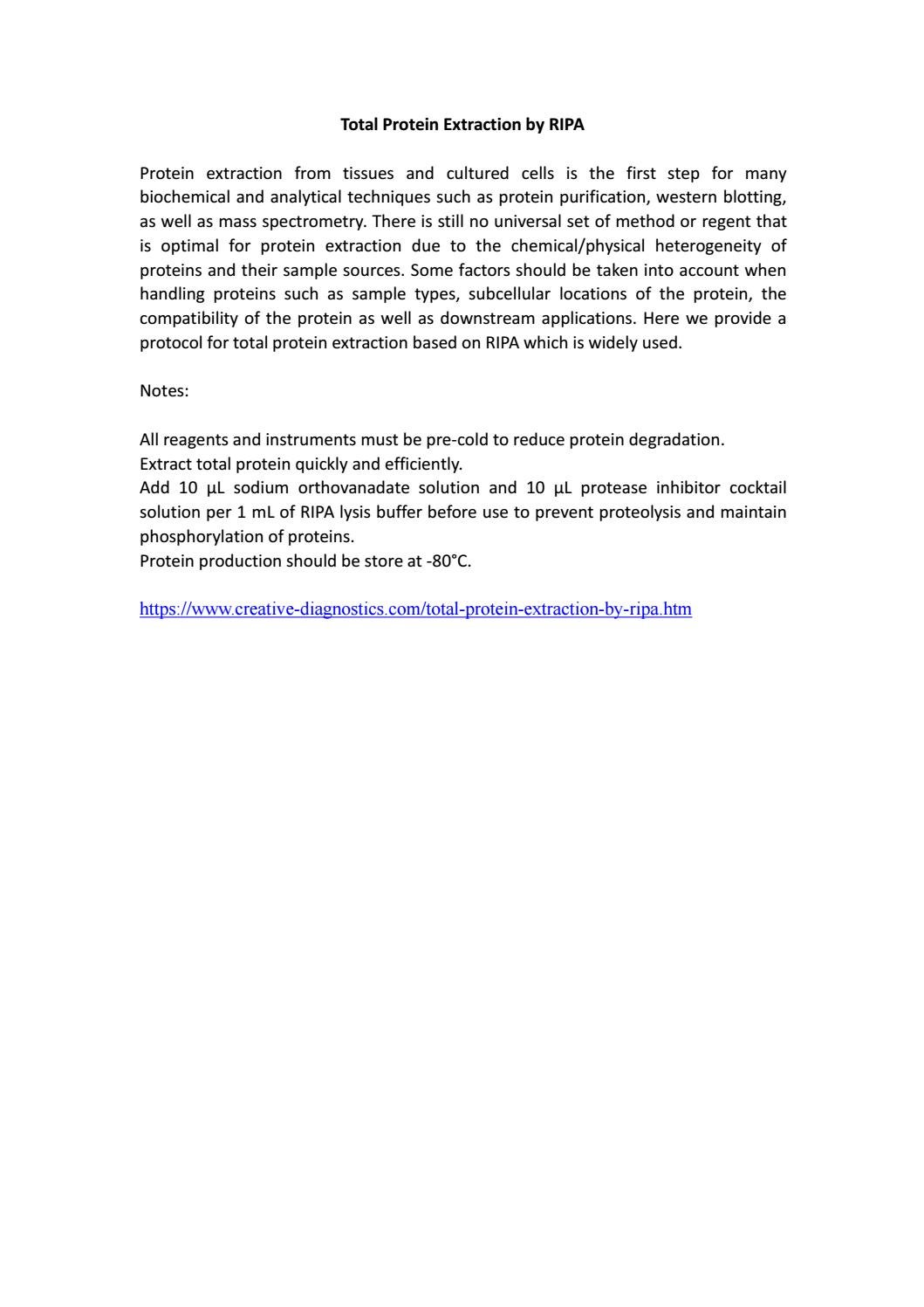 Total protein extraction by ripa by Creative Diagnostics - Issuu