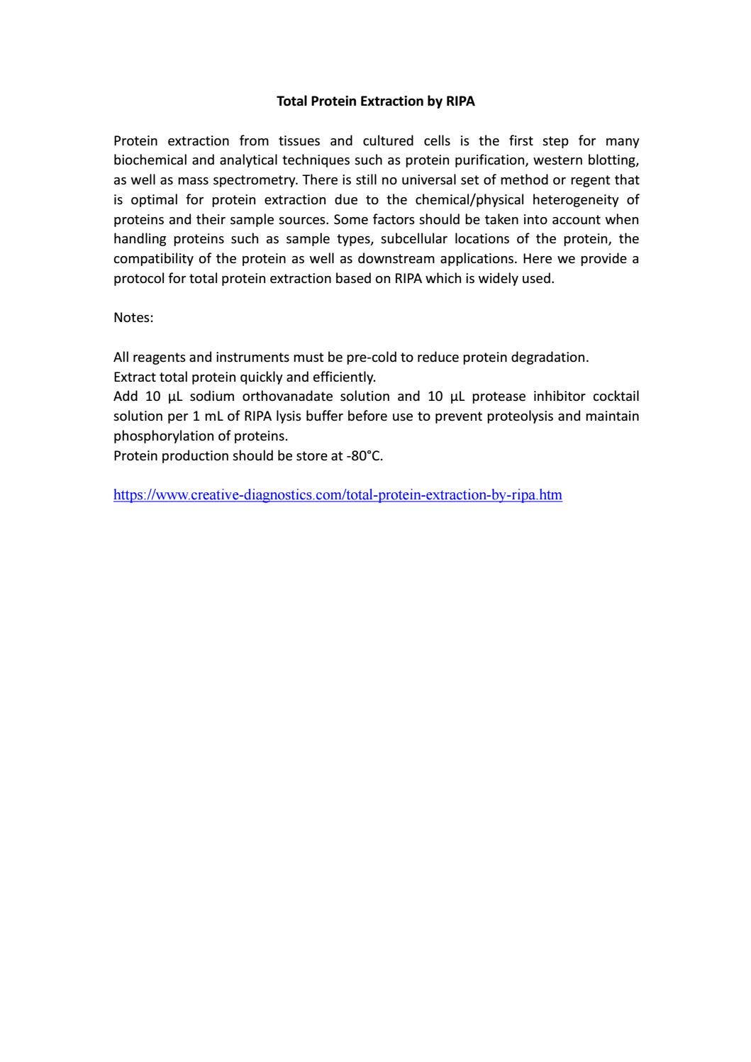 Total protein extraction by ripa by Creative Diagnostics - Issuu