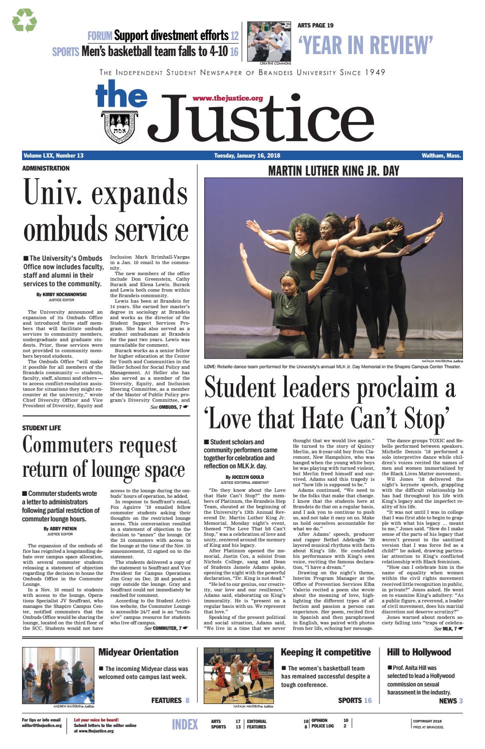 The Justice, January 16, 2018 by The Justice - Issuu