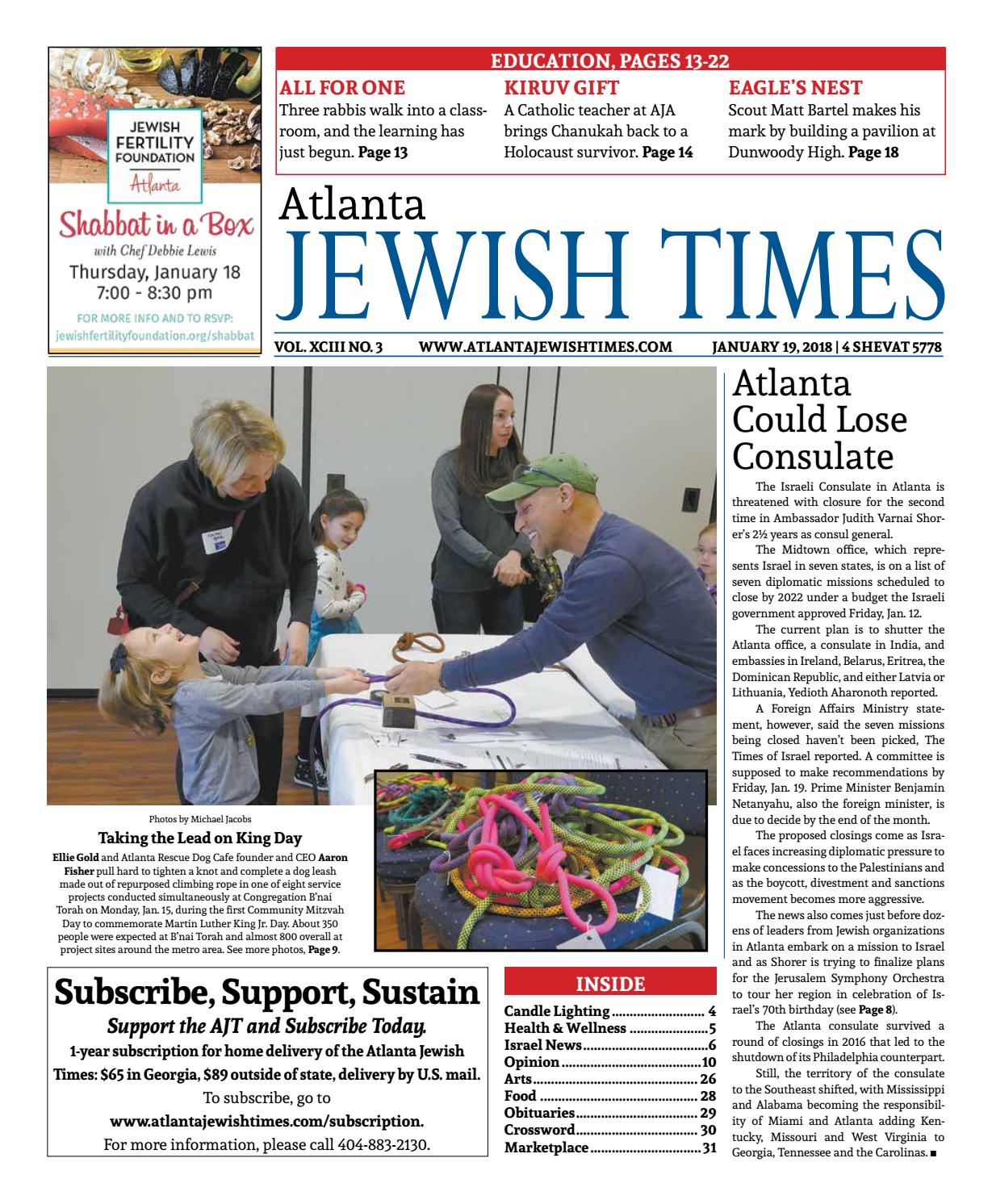 Atlanta Jewish Times, Vol. XCIII No. 3, January 19, 2018 by Atlanta ...