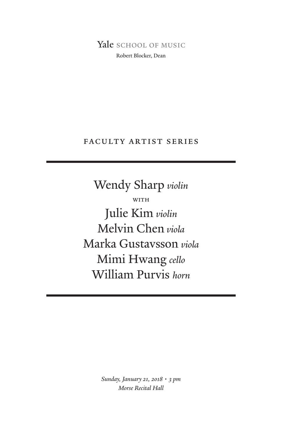 Wendy Sharp & Friends, Jan 21, 2018 by Yale School of Music - Issuu