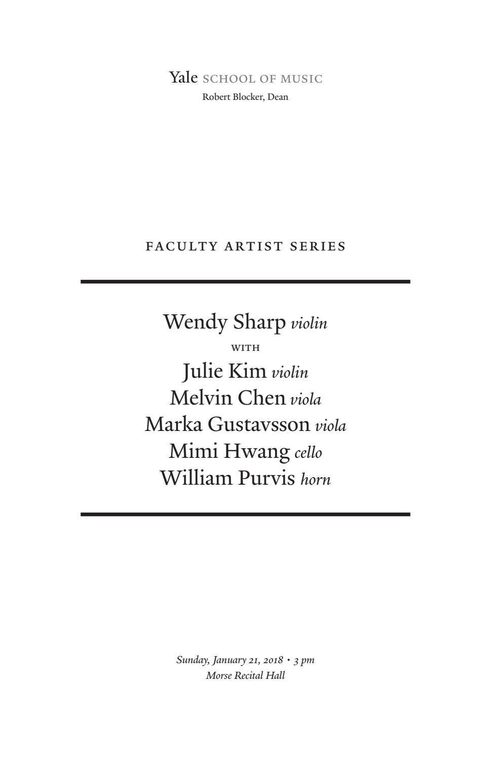 Wendy Sharp & Friends, Jan 21, 2018 by Yale School of Music - Issuu