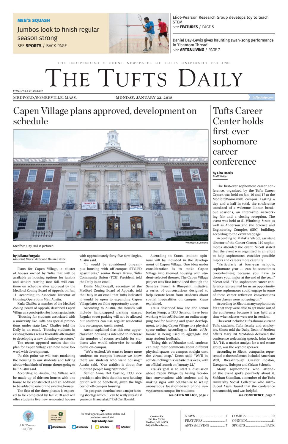 The Tufts Daily - Monday, January 22, 2018 by The Tufts Daily - Issuu
