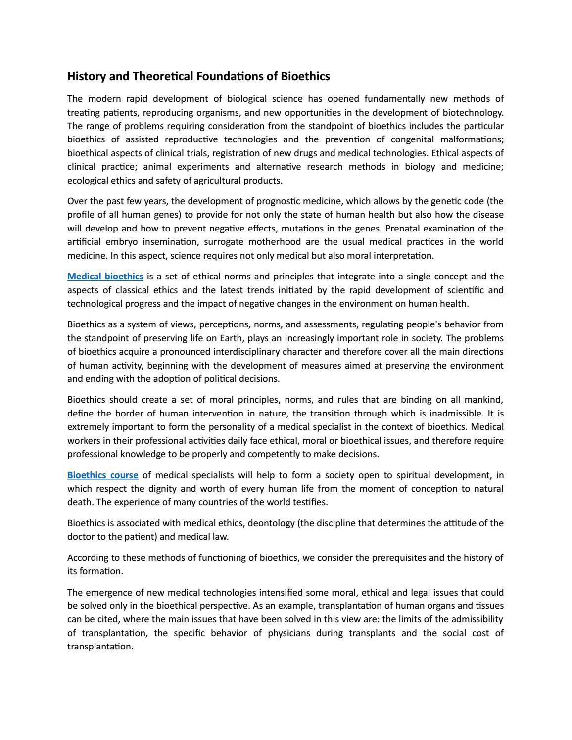 History and theoretical foundations of bioethics by astroninstitute - Issuu