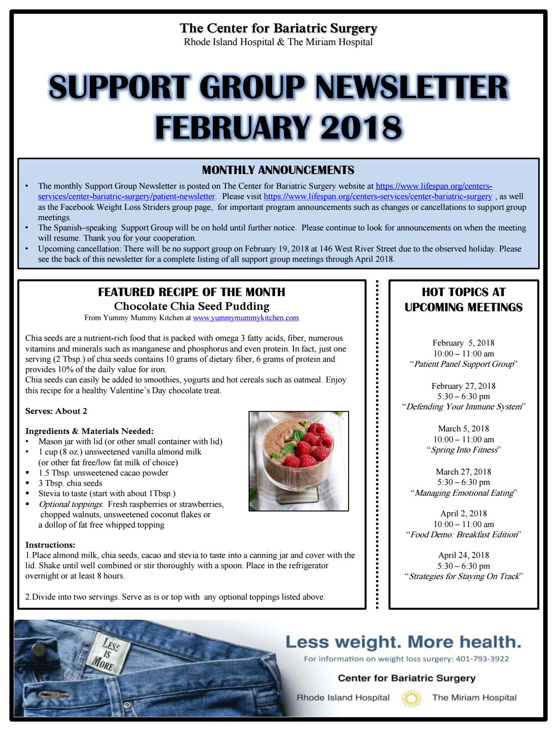 Center for Bariatric Surgery Support Group Newsletter February 2018 by ...