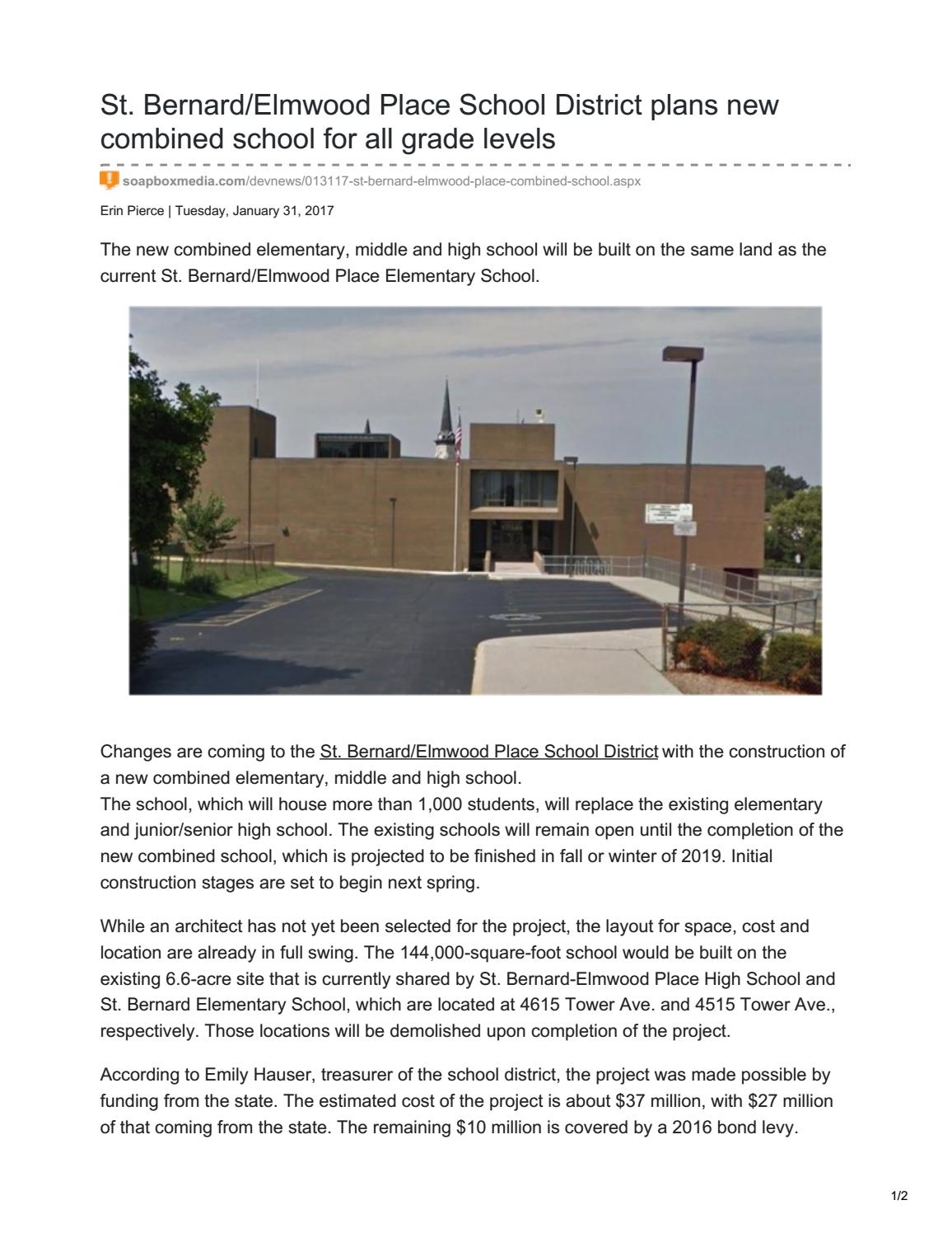 St. Bernard-Elmwood Place Plans New School by ElevarDesignGroup - Issuu