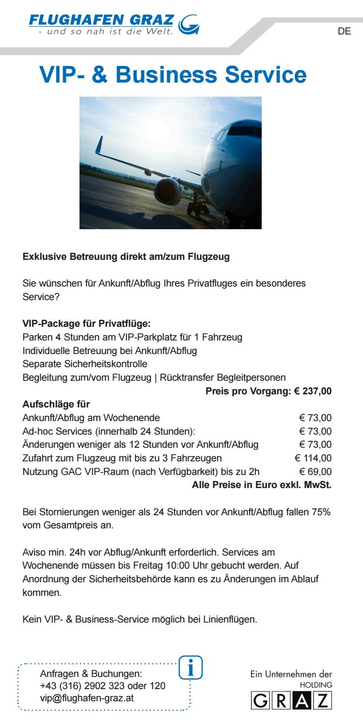 VIP- & Business-Service Folder 2018 by Flughafen Graz - Issuu